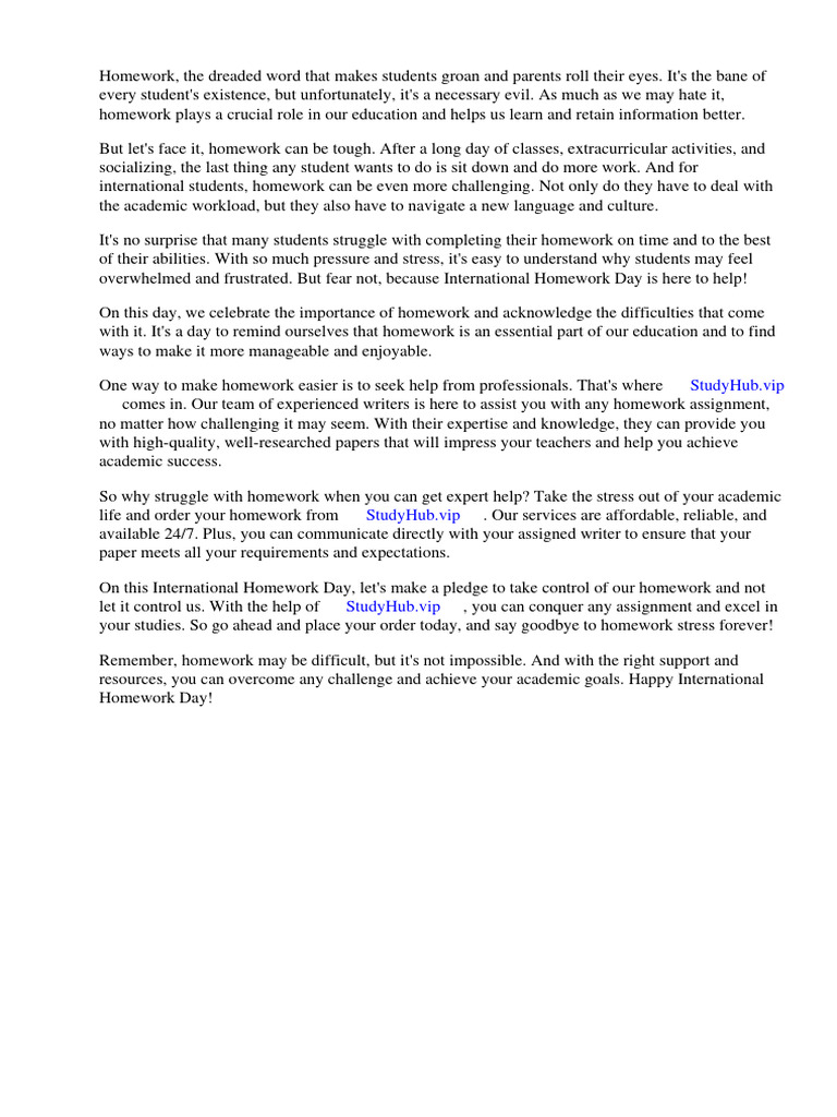 International Homework Day | PDF | Homework | Teachers