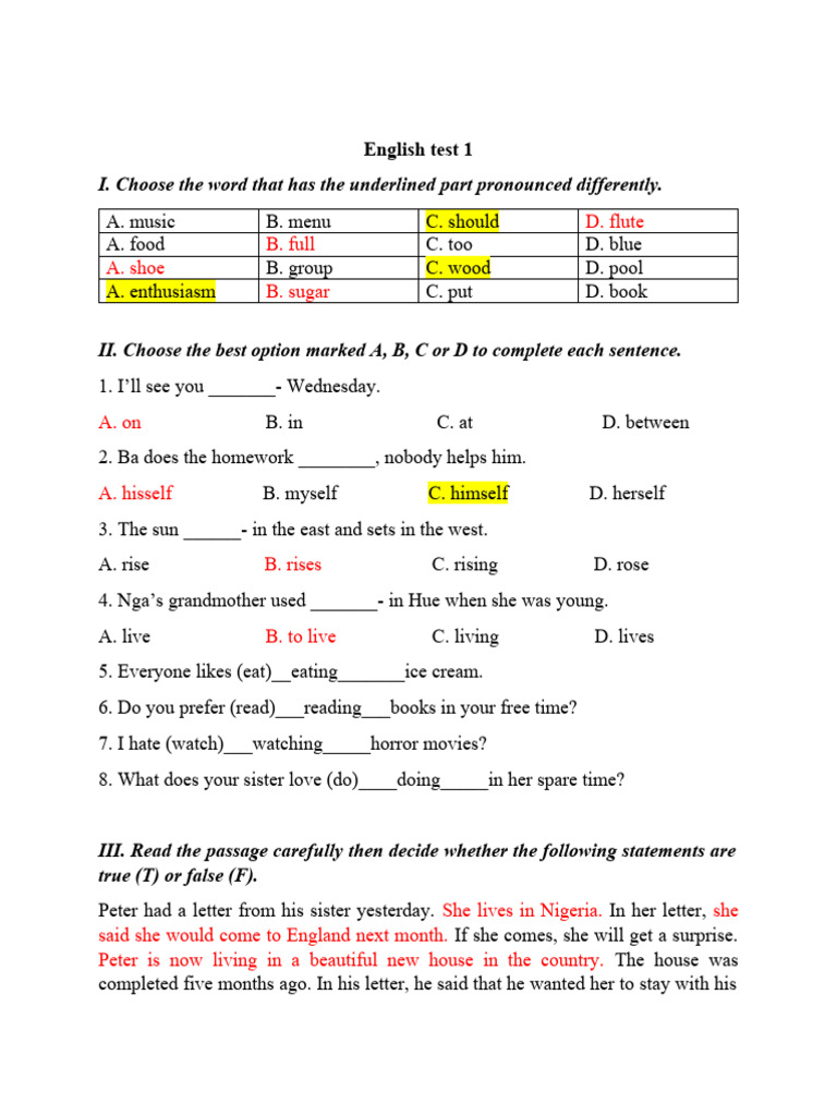 English Test 1 | PDF | Cinderella