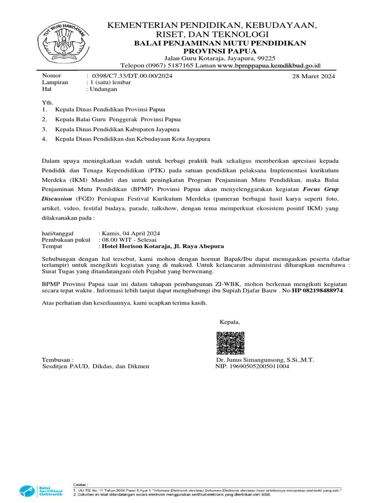 Surat Undangan FGD Persiapan Festival Ikm | PDF