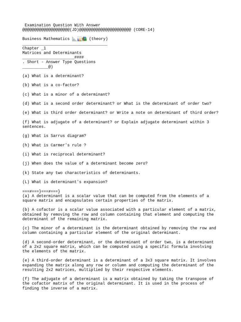 Business Mathematics ??? (Theory) | PDF | Matrix (Mathematics ...