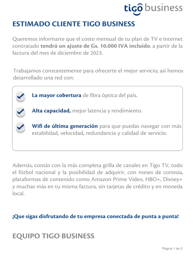 Estimado Cliente Tigo Business | PDF | Factura | Industrias de servicio