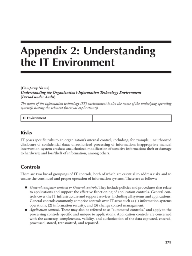 IT Control and Audit - Appendix 2-Understanding The IT Environment ...