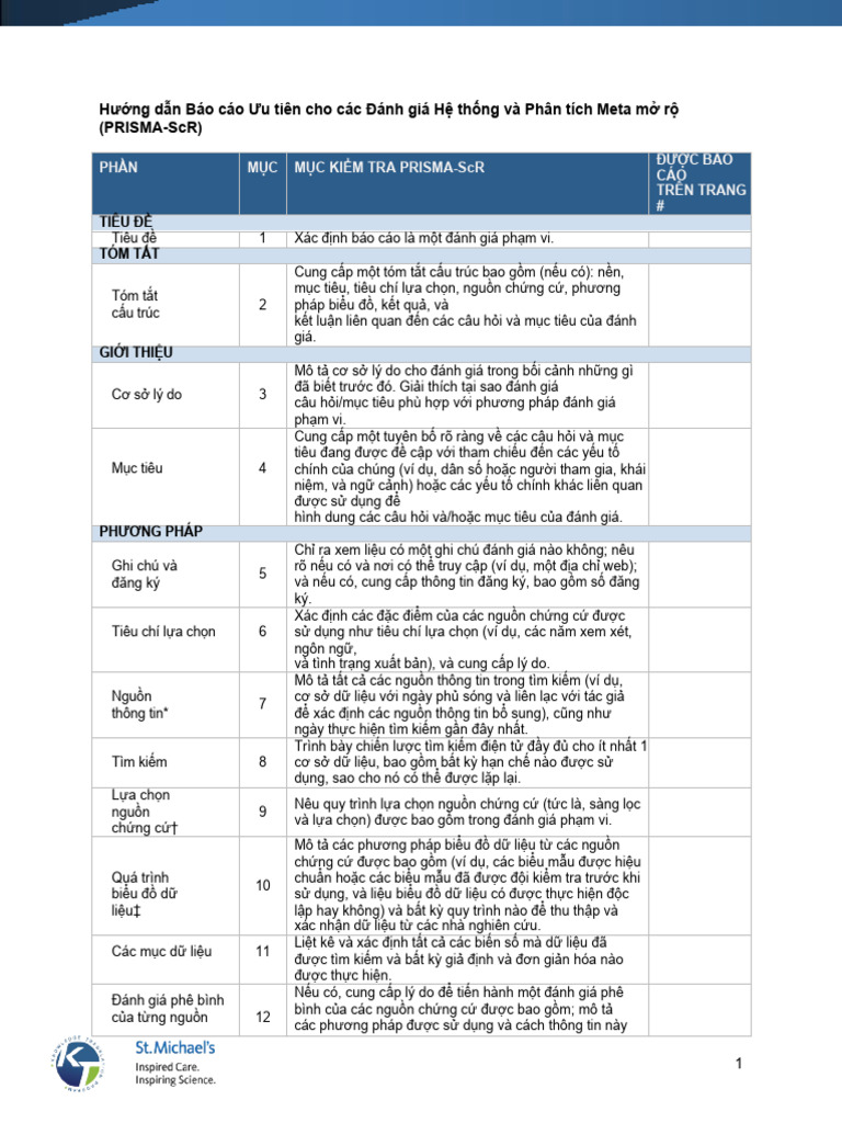PRISMA SCR Fillable Checklist 11sept2019 Vietnamese Translated | PDF