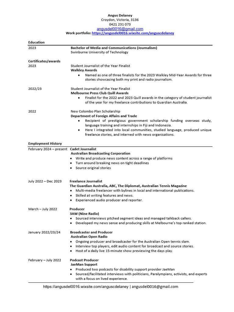 The Age Traineeship Application Angus Delaney | PDF | News | Journalism