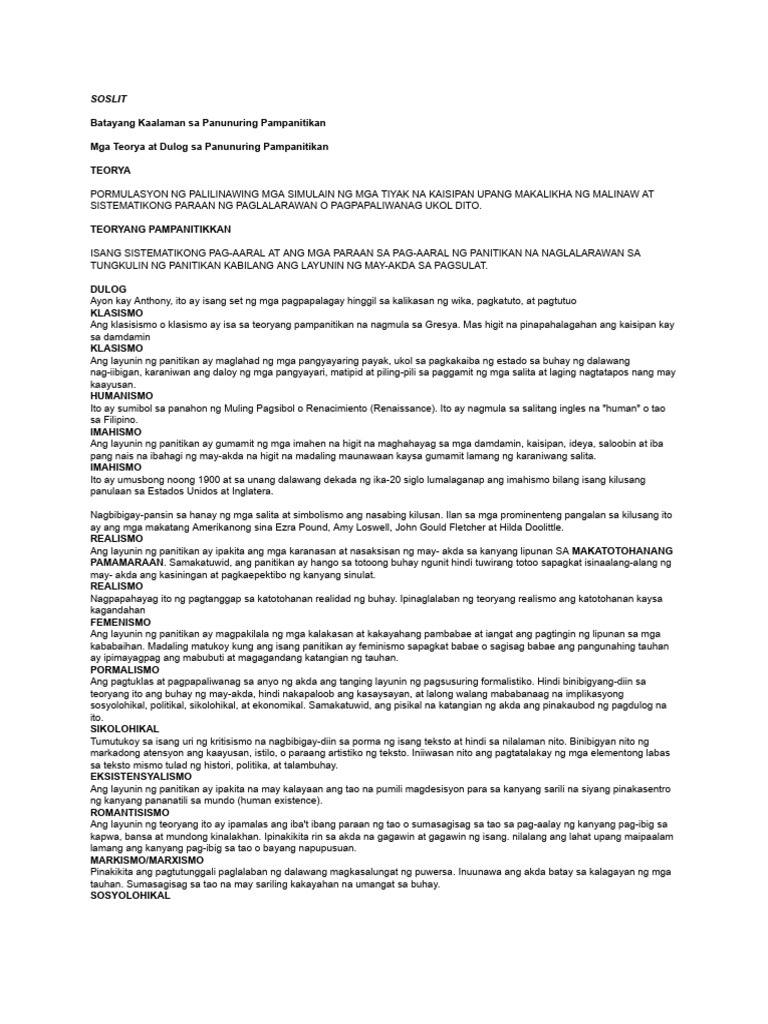 Soslit Reviewer | PDF