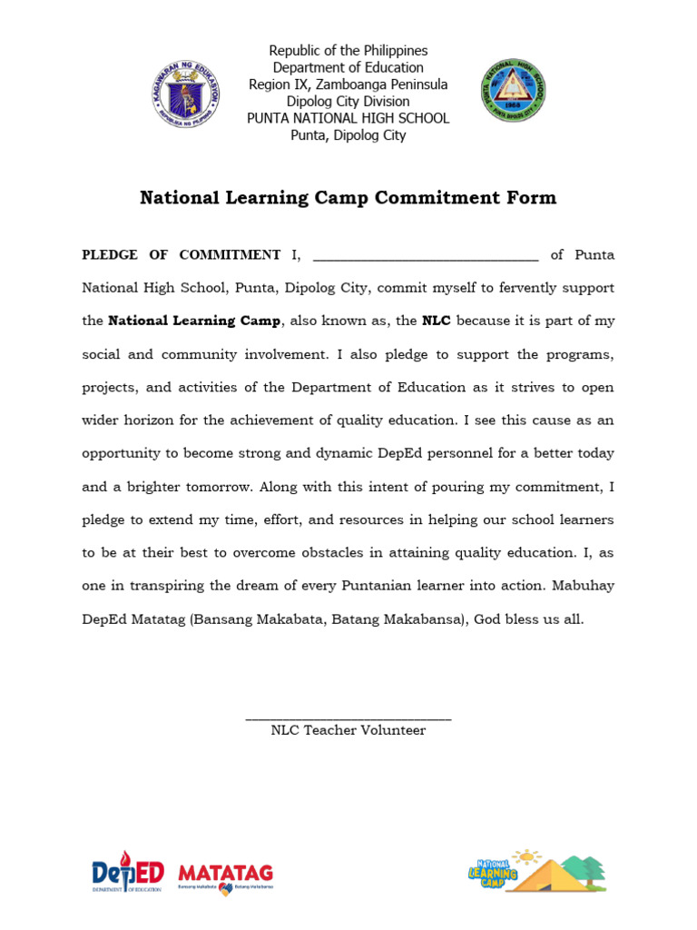 National Learning Camp Commitment Form | PDF