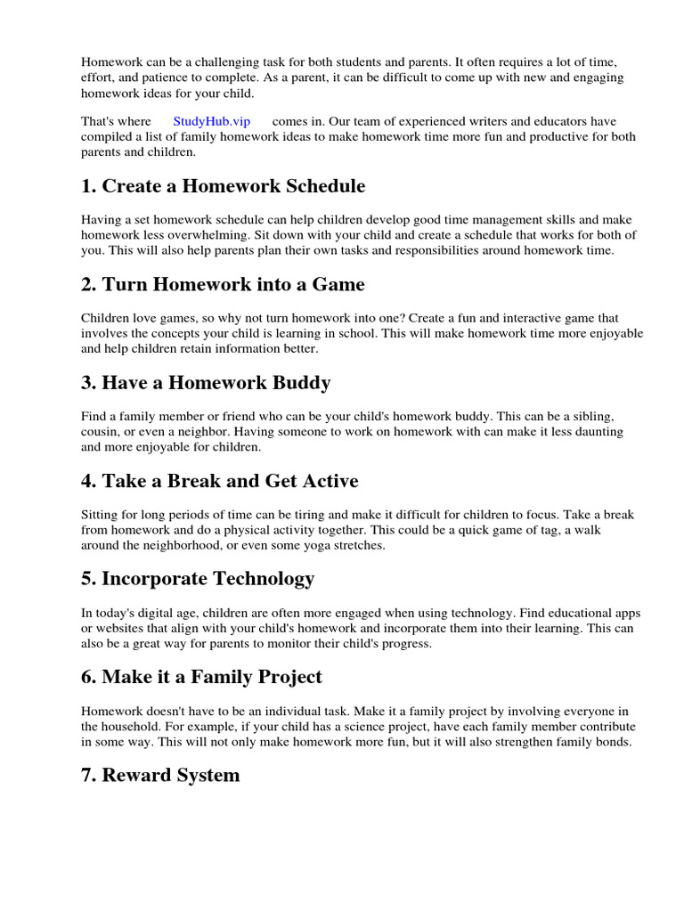 Family Homework Ideas | Download Free PDF | Homework | Preschool