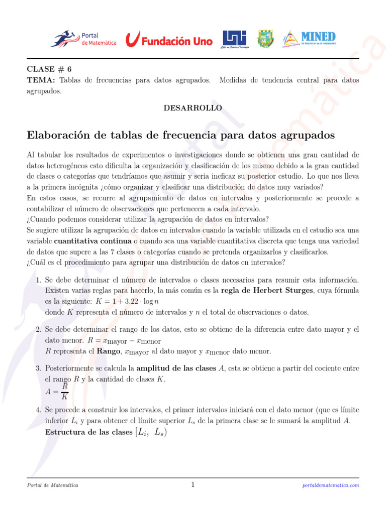 Clase #6 TDF para Datos Agrupados | PDF | Mediana | Matemáticas