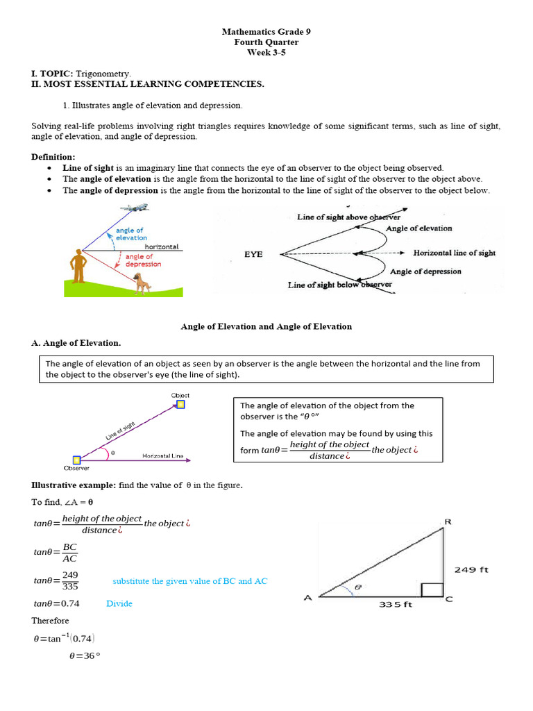 Angle of Elevation (AutoRecovered) | PDF | Angle | Trigonometry
