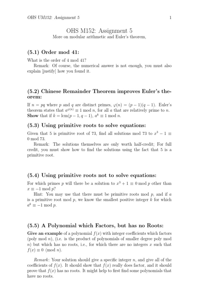 Homework Assignment 5 | PDF | Factorization | Polynomial