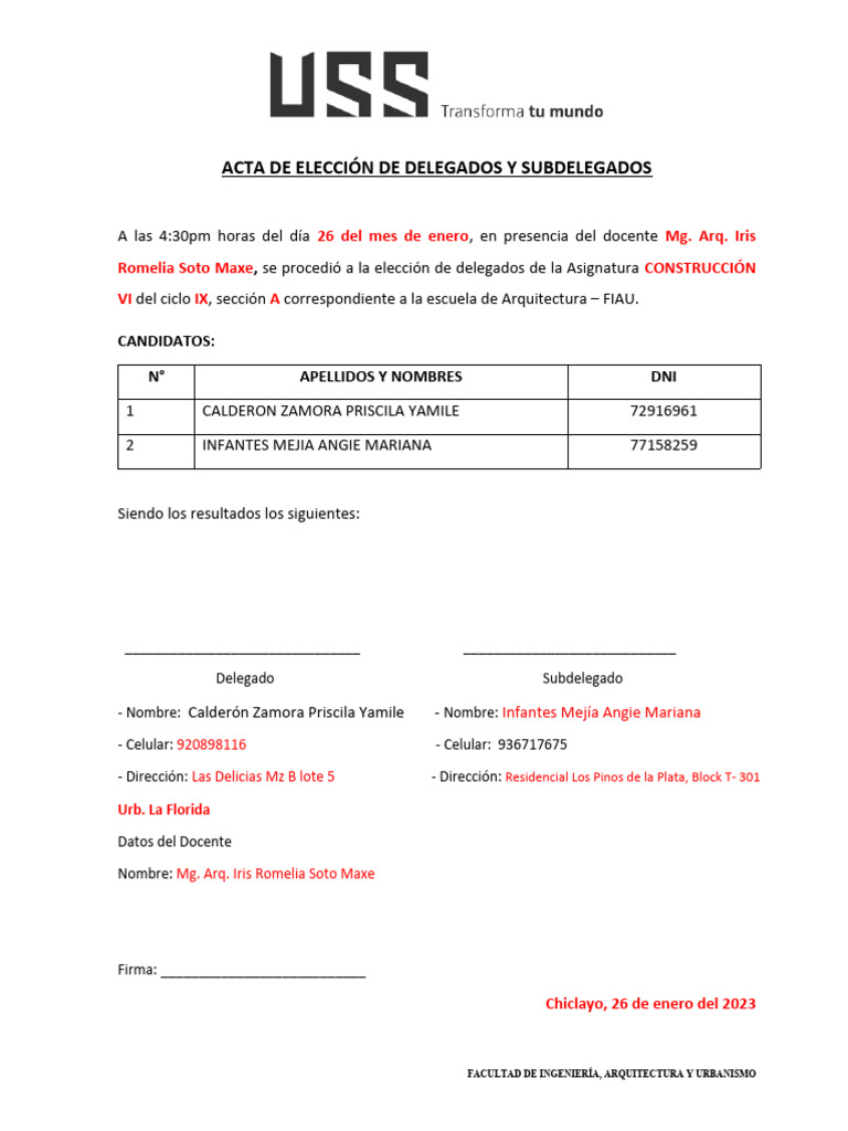 Formato de Acta de Delegados - 202301 | PDF