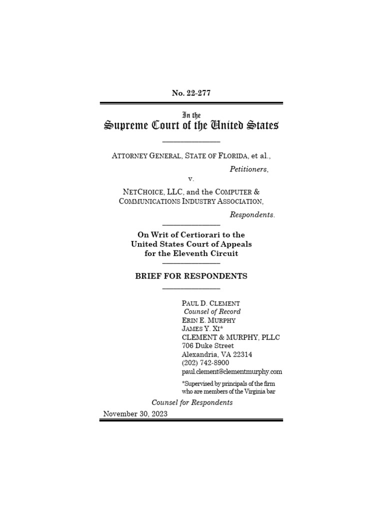 Florida SB 7072 First Amendment Brief | PDF | First Amendment To The ...
