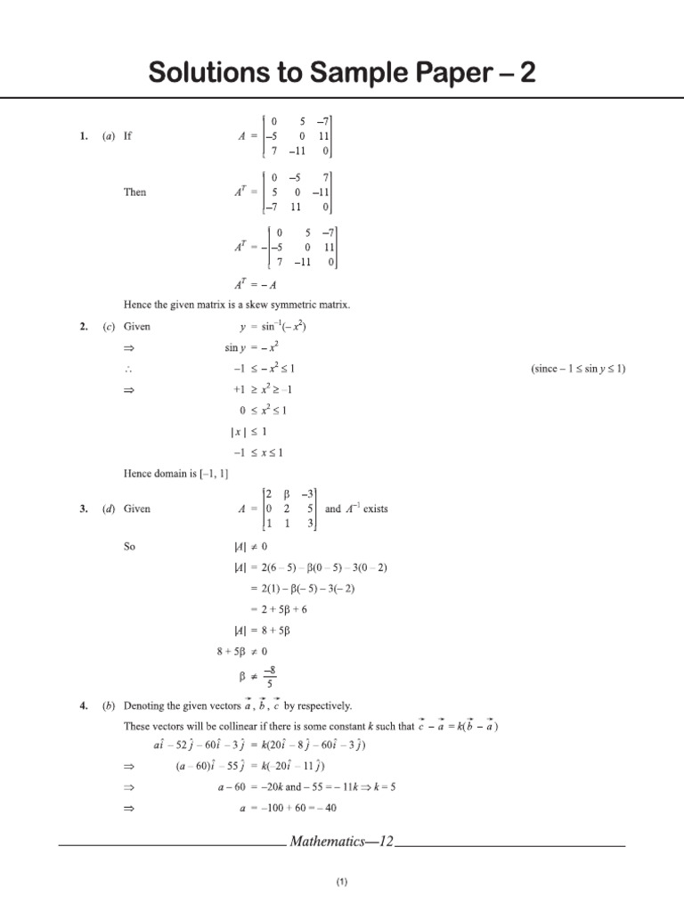 Cbse Cl12 Ead Mathematics Solutions to Sample Paper 2 | PDF
