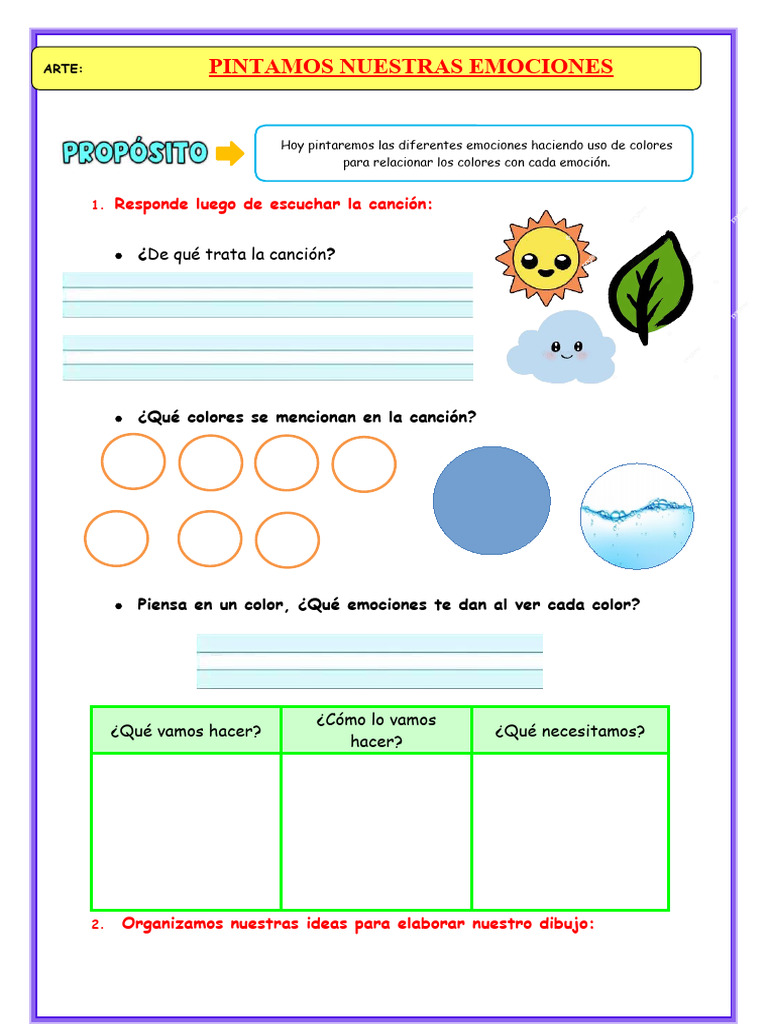 U1 S2 Ficha D5 Arte Pintamos Nuestras Emociones | PDF