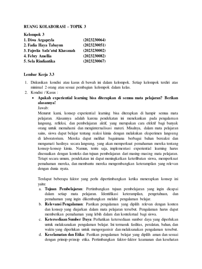 Ruang Kolaborasi - Lembar Kerja 3.3 - Kelompok 3 - Topik 3 - PSE | PDF
