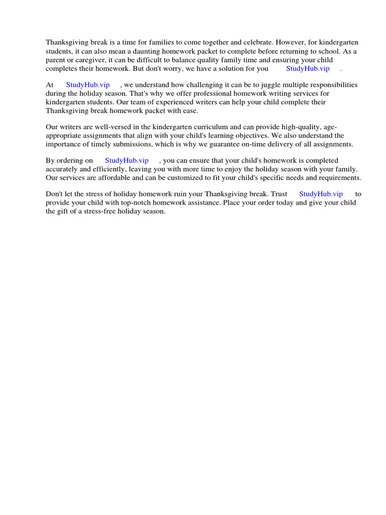 Thanksgiving Break Homework Packet Kindergarten | PDF | Safari (Web ...