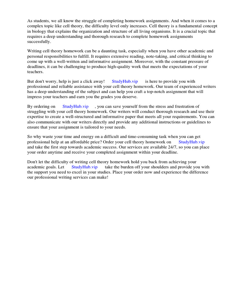 Cell Theory Homework | PDF | Cell (Biology) | Reproduction