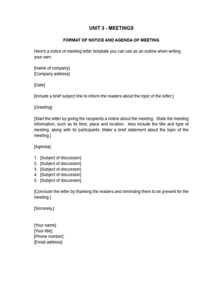 EXAMPLES - Notice, Agenda, Letters, Report | PDF