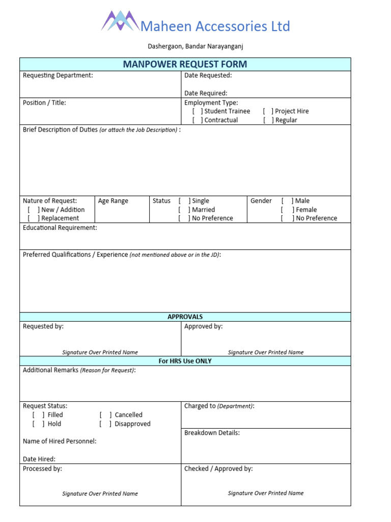 Manpower Requisition Form Sample | PDF