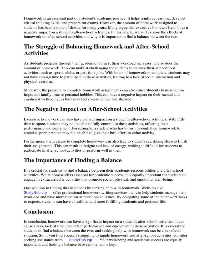 Does Homework Affect After School Activities | PDF | Homework | Behavioural Sciences