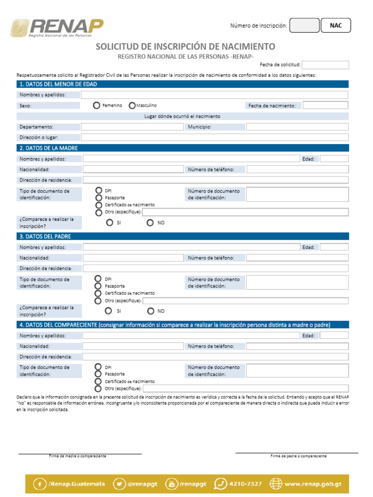 Solicitud de Inscripcion Denacimiento | PDF | Certificado de nacimiento | Gobierno y personalidad