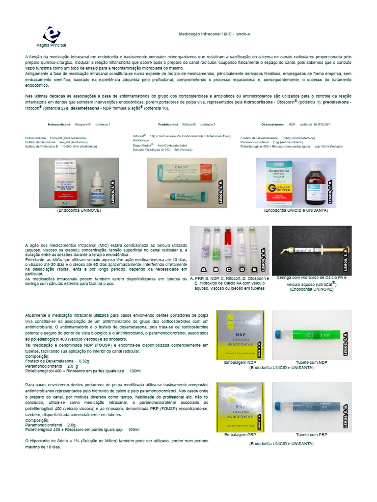 Endo-e - Medicação Intracanal | PDF | Substancias químicas