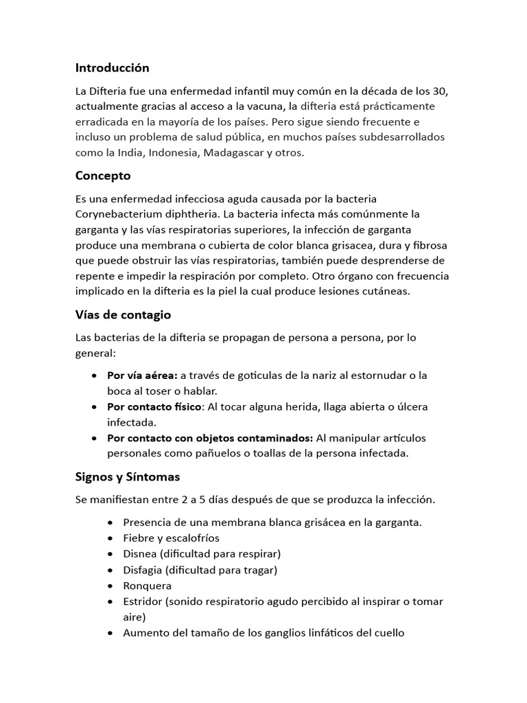 Difteria: Causas, Síntomas y Prevención | PDF | Especialidades Medicas ...