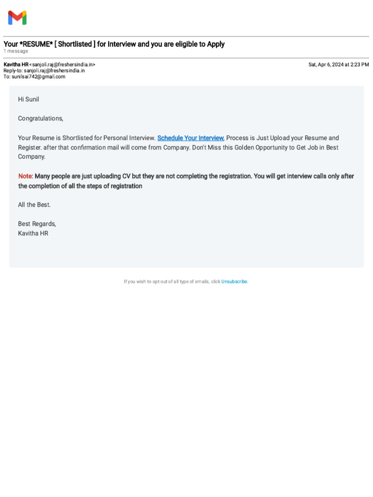 Resume Shortlisted for Interview | PDF