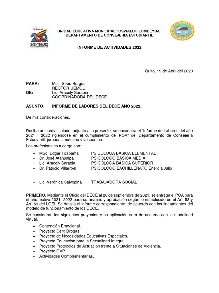 Informe DECE | PDF | Espectro autista | Conceptos psicologicos