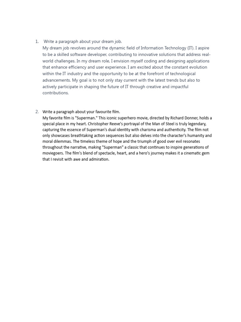Write A Paragraph About Your Dream Job | PDF
