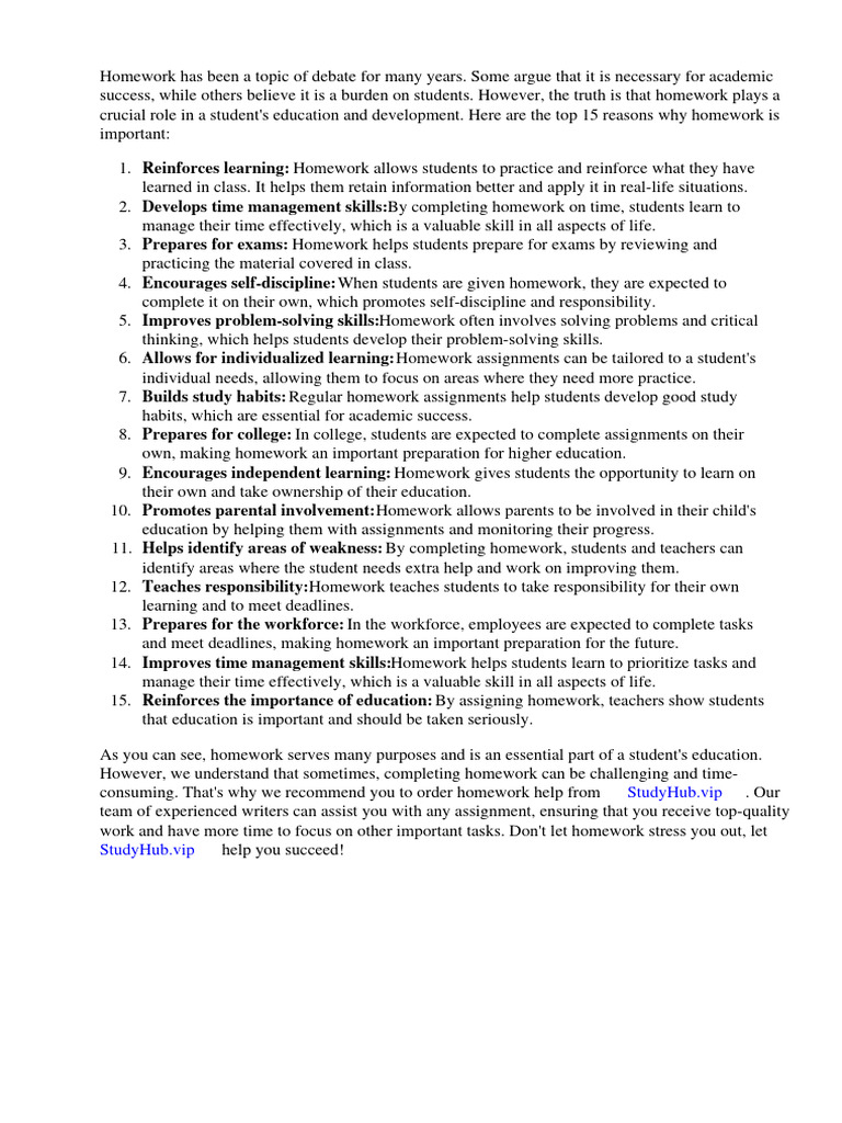 Top 15 Reasons Why Homework is Important | PDF | Homework | Teachers