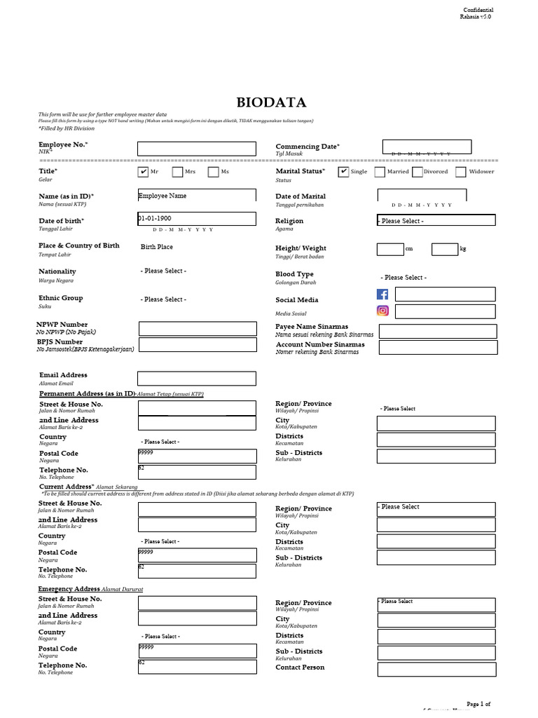 Biodata Form PDF - SMF V5.0 | PDF