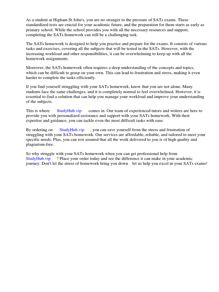 Higham ST Johns Sats Homework | PDF | Sat | Homework