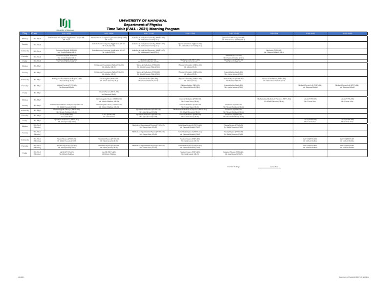 Updated Timetable Physics (Fall-2021 M) | PDF | Physics | Quantum Mechanics
