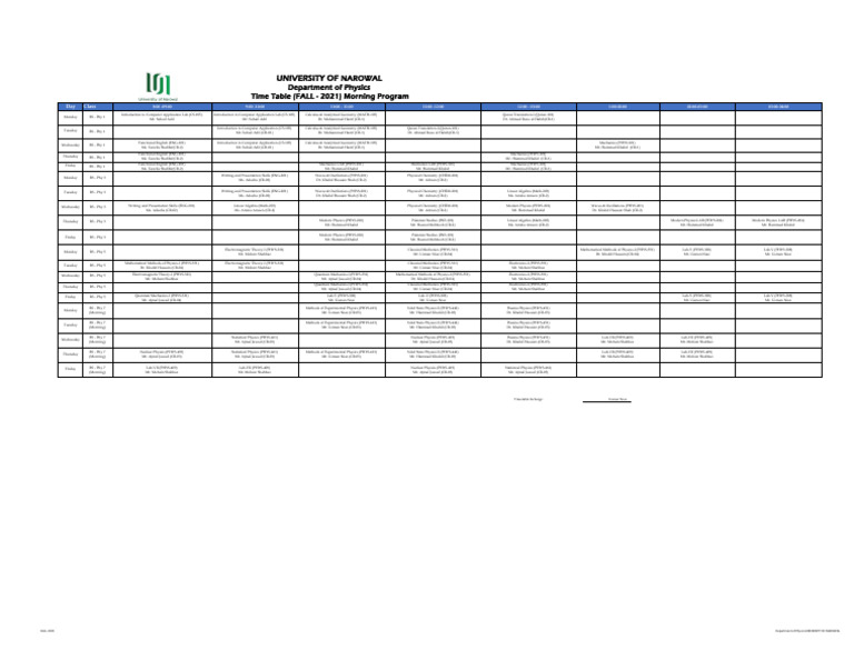 Updated Timetable Physics (Fall-2021 M) - 1 | PDF | Physics | Physical Sciences