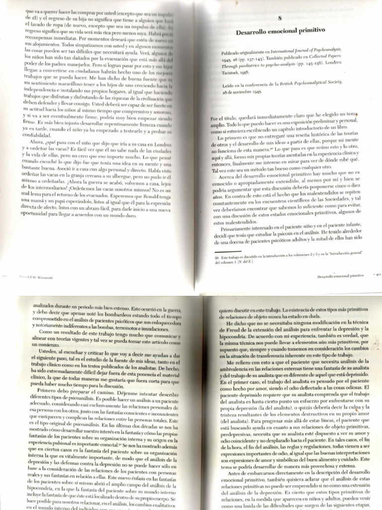 Capt 8 - Obra D. Winnicot - Capt. 8 - Desarr Emocional Primitivo | PDF