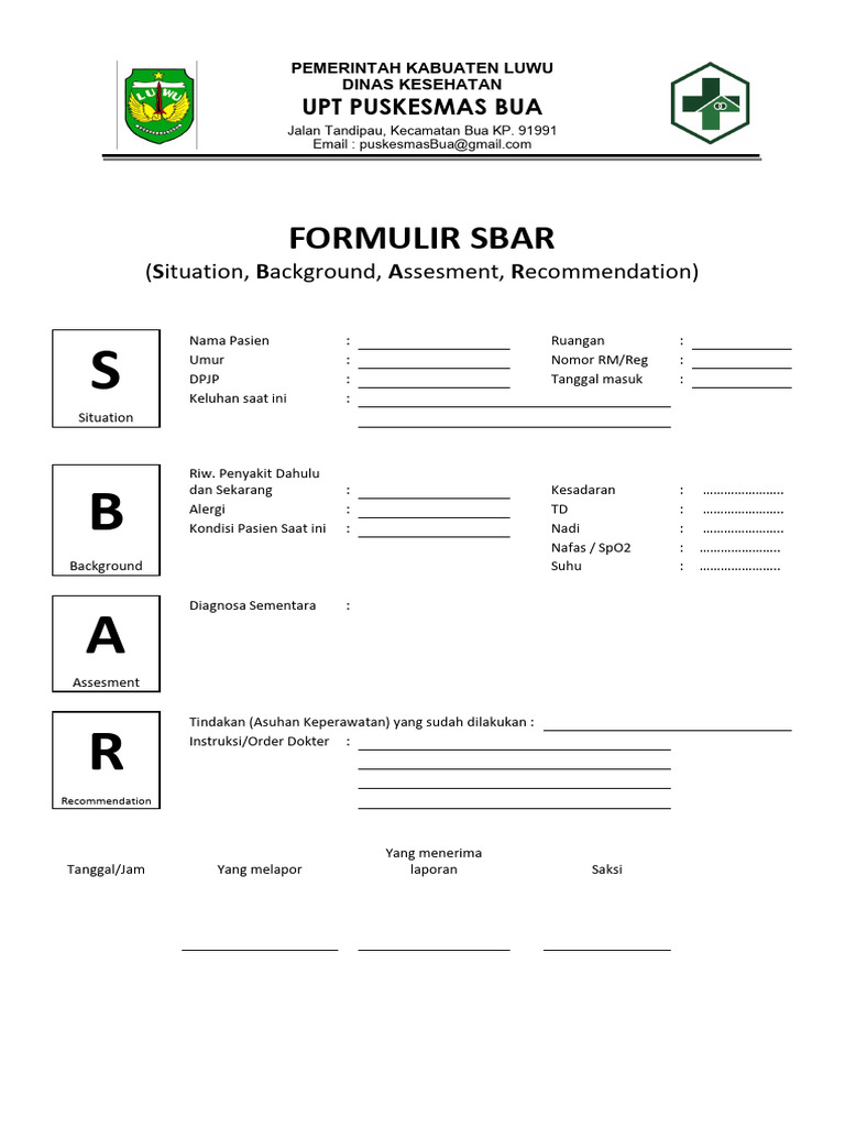 Formulir SBAR Puskesmas Bua | PDF