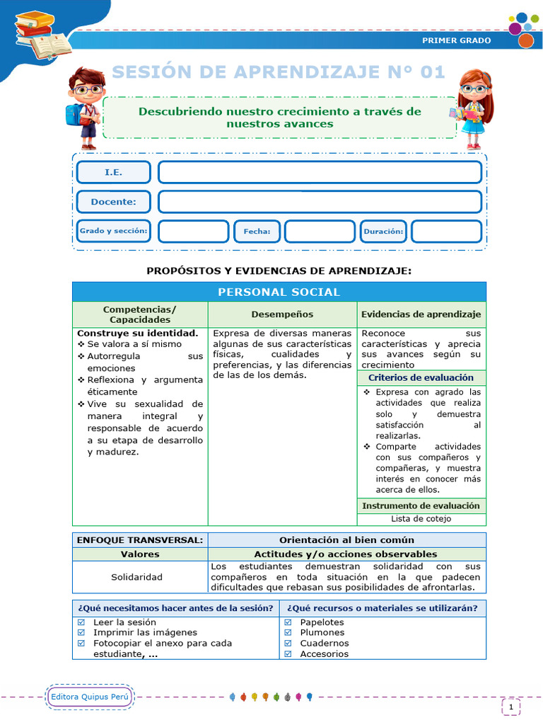 Sesiones de Aprendizaje - Semana 1 - UD II - Editora Quipus Perú | PDF | Evaluación | Aprendizaje