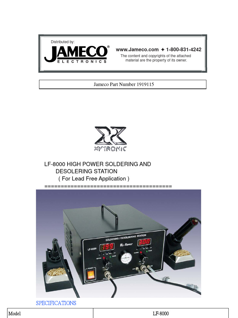 Xytronic LF 8000 Datasheet | PDF | Electric Power | Electronic Engineering