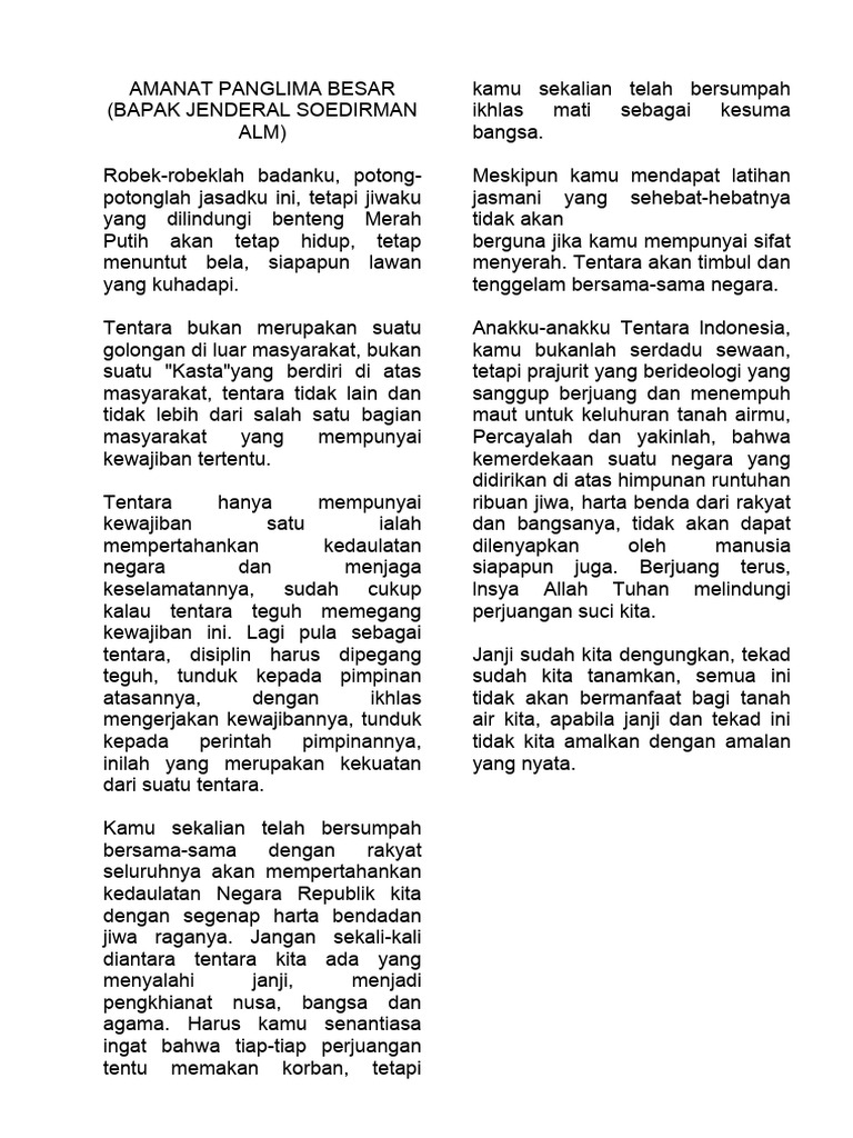 AMANAT PANGLIMA BESAR Jendral Sudirman | PDF | Hukum | Agama ...