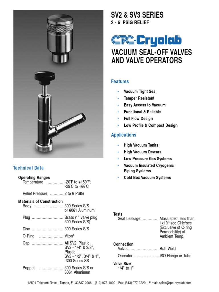 sv2 sv3 Series CPC Cryolab Seal Off Valve v03 Operator | PDF | Valve ...