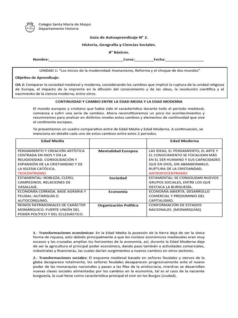 Historia_Retro-Guía-N°-2_-8°-Básicos | PDF | Edades medias | Período ...