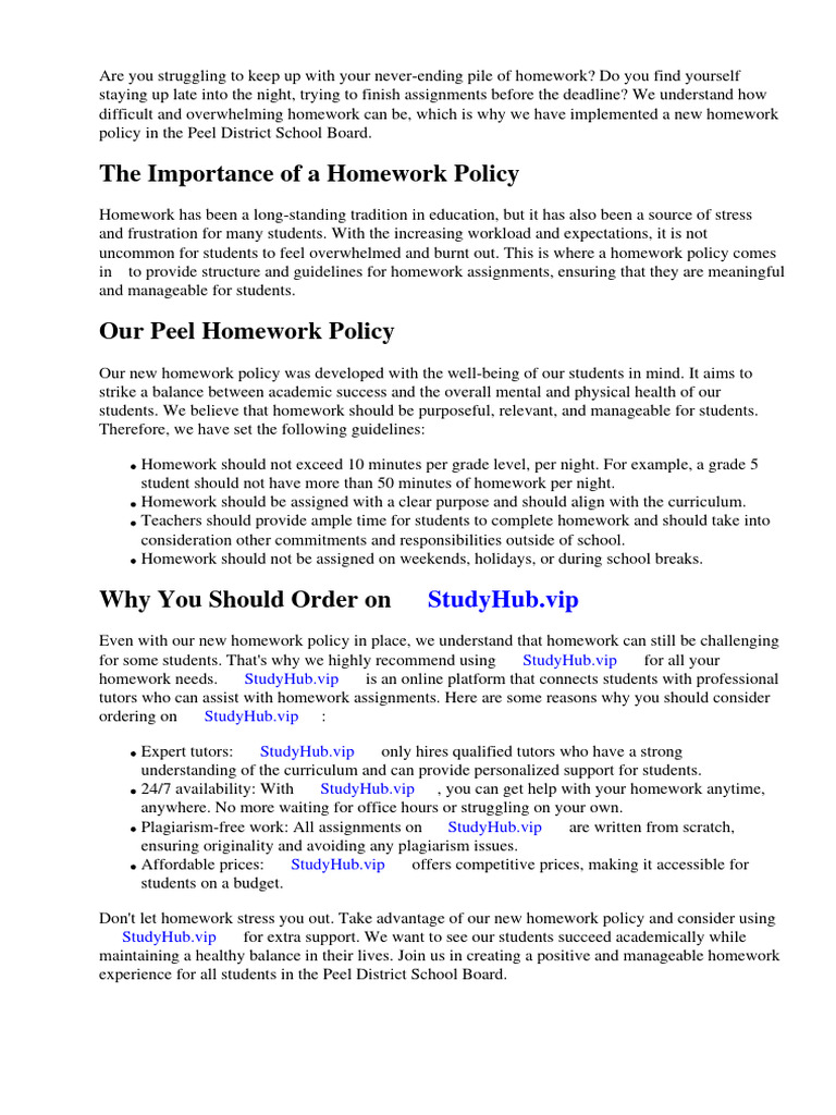 Peel Homework Policy | PDF | Homework | Essays