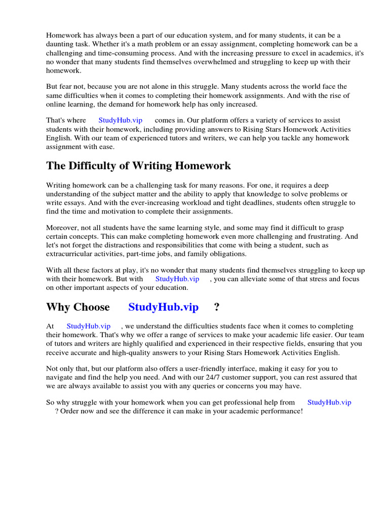 Rising Stars Homework Activities English Answers | PDF | Homework | Books