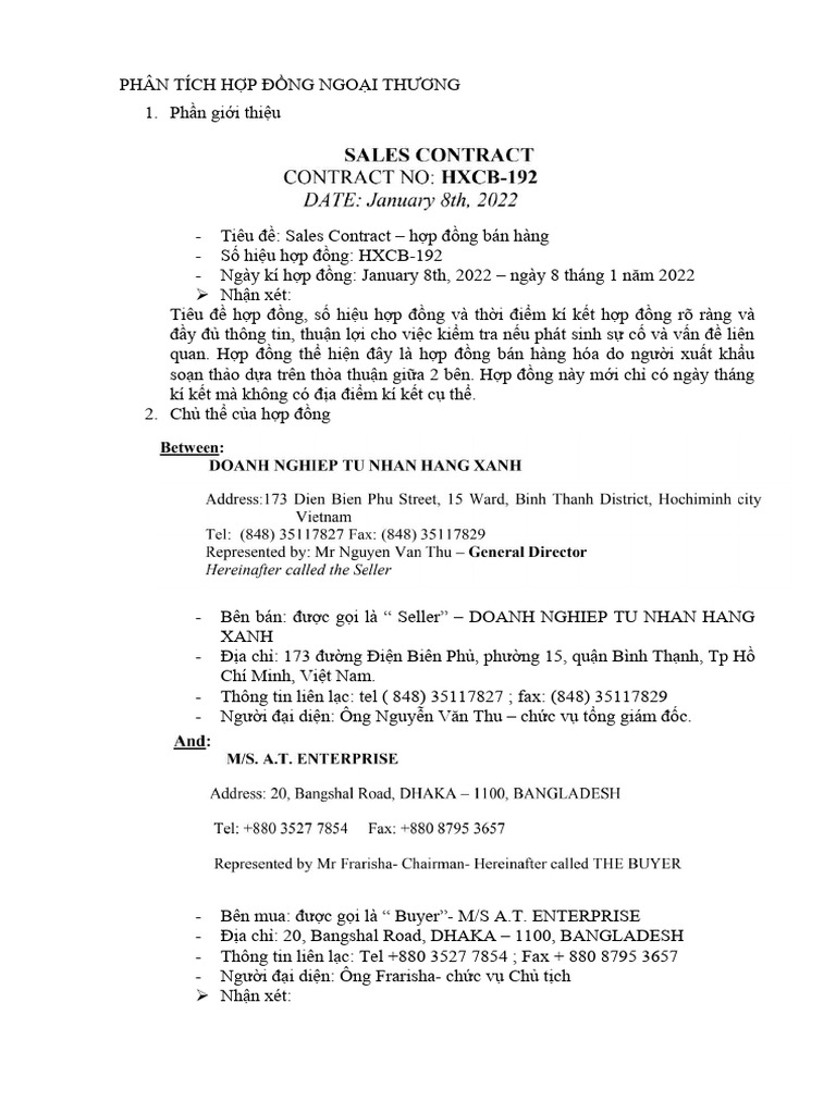 Phân Tích H P Đ NG Ngo I Thương | PDF