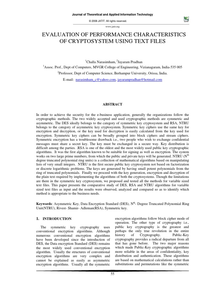 Asymmetric Key Data Encryption Standard Des Nth Degree Truncated Polynomial Ring Unit
