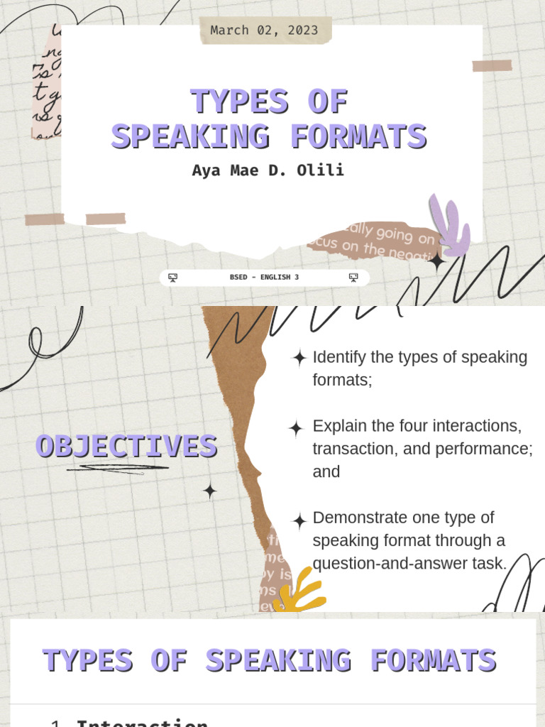 TYPES OF SPEAKING FORMATS | PDF | Information | Communication