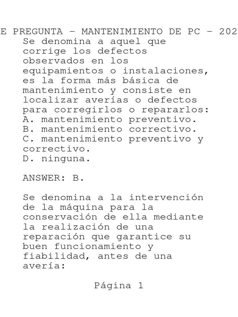 BANCO DE PREGUNTA - MANTENIMIENTO DE PC | PDF | Hardware de la computadora | Disco duro