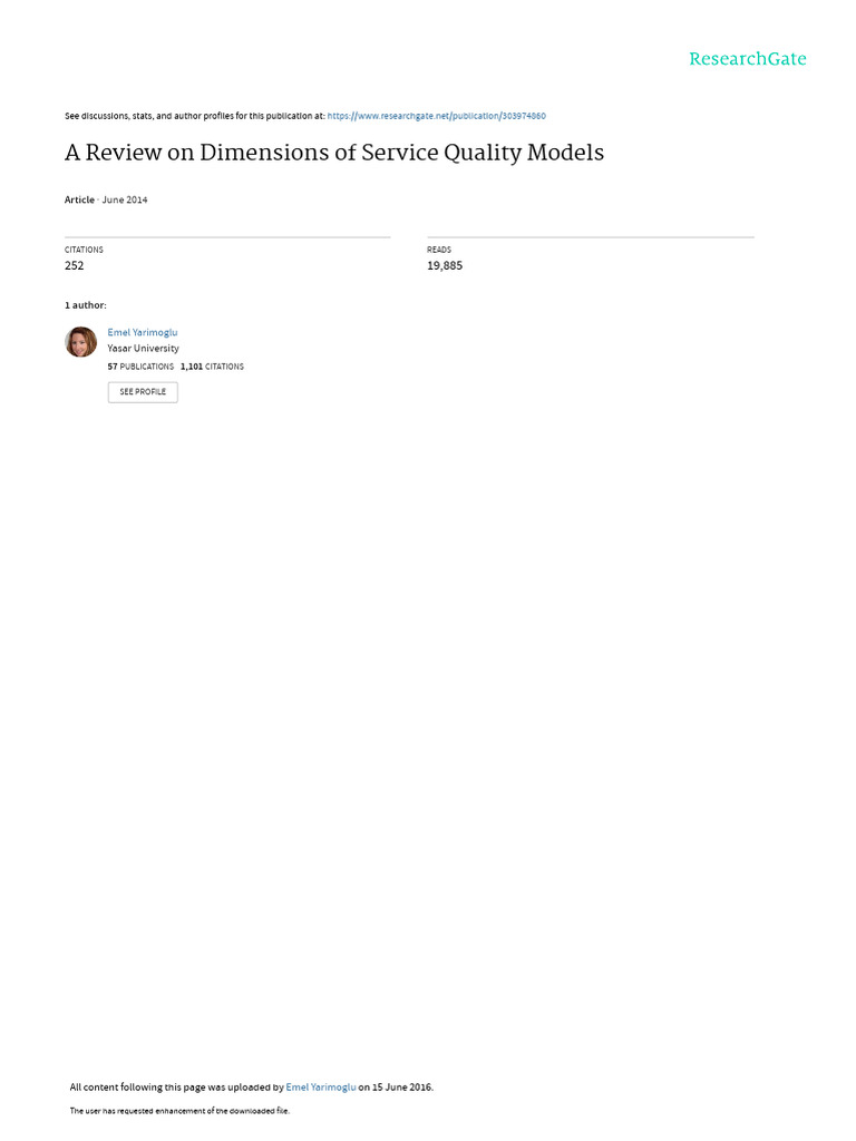 A Review On Dimensions of Service Quality Models | PDF | Quality (Business) | Marketing