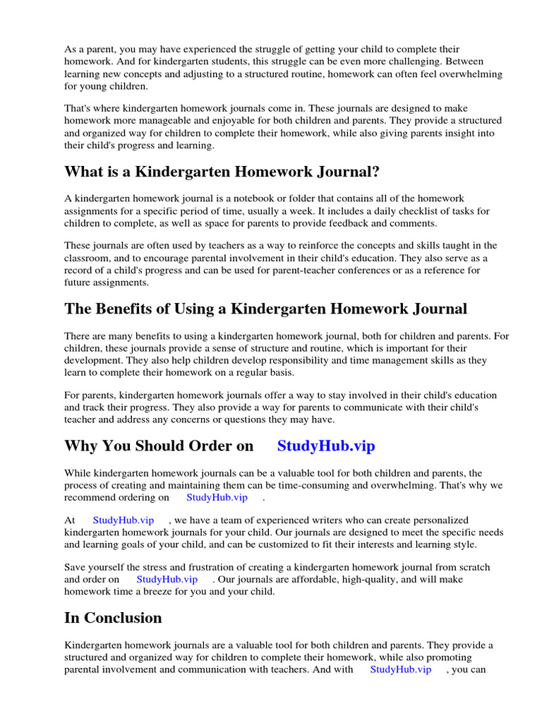Kindergarten Homework Journals | Download Free PDF | Homework ...